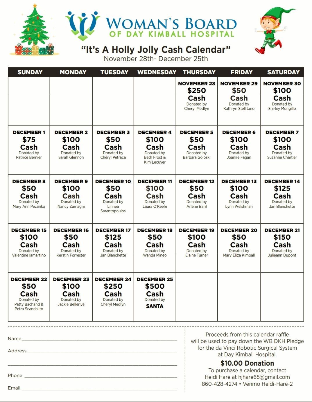 Woman's Board "Holly Jolly" Prize Calendar Raffle